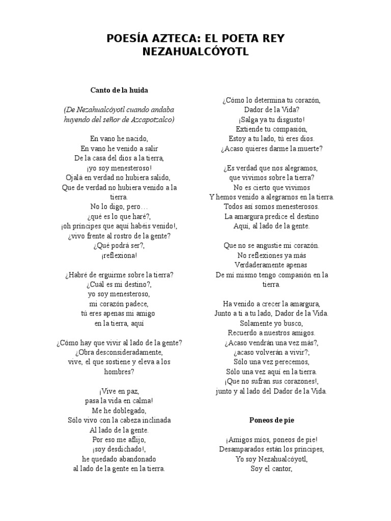 Poesía Azteca: El Rey Nezahualcóyotl | PDF | azteca