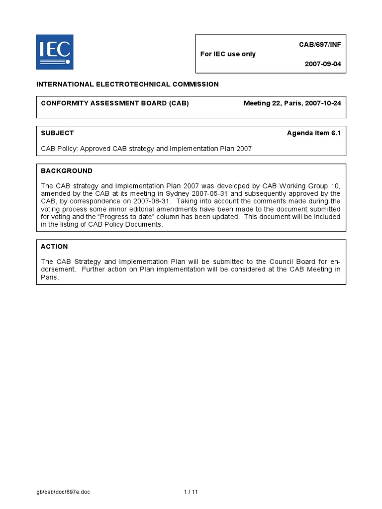 Cab Strategy Pdf International Electrotechnical Commission