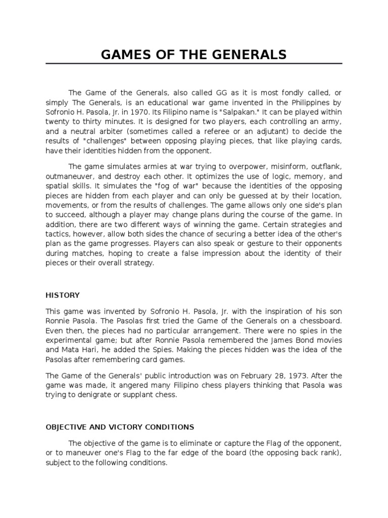 Games of The Generals | PDF | Military Organization | Military Science
