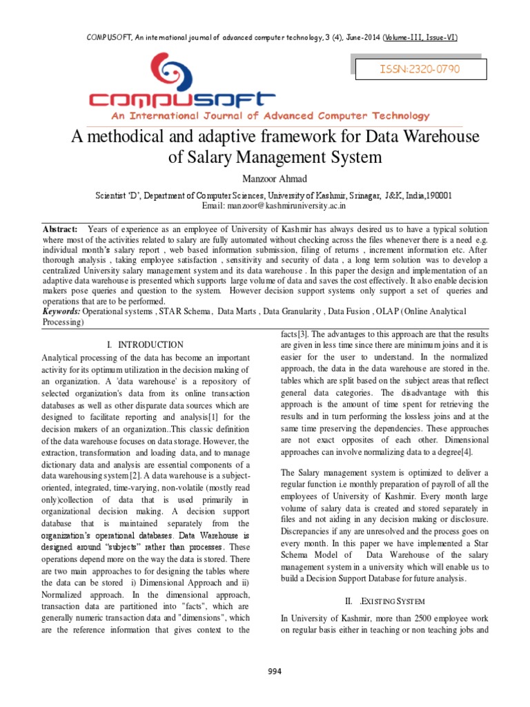 Compusoft, 3 (6), 994-998 PDF | PDF | Data Warehouse | Information ...