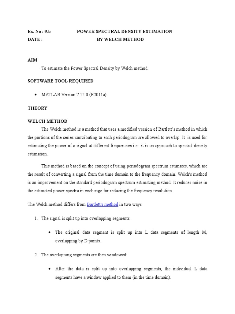 Ex. No: 9.B Power Spectral Density Estimation Date: by Welch Method ...