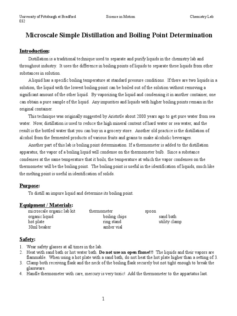 Microscale Distillation and Boiling Point | PDF