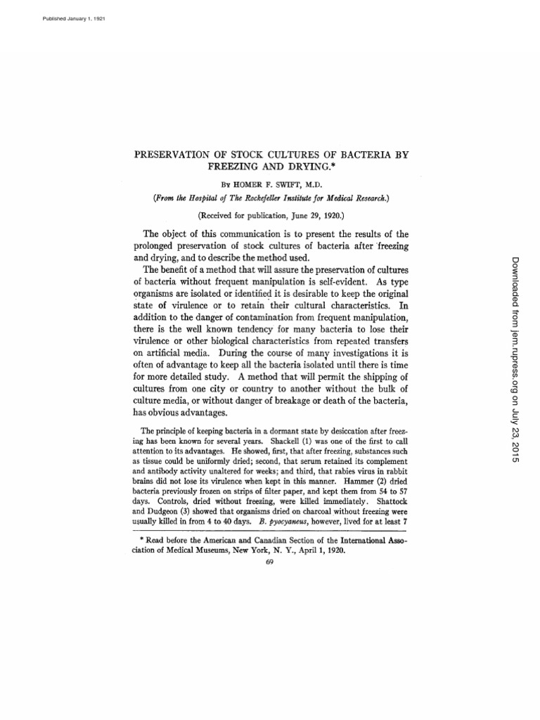 Preserving Bacterial Cultures Through Freezing and Drying: An Early ...