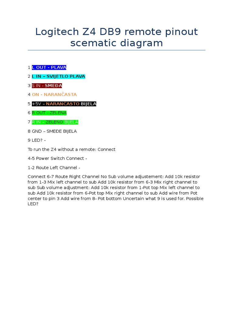 Logitech Z4 DB9 Remote Pinout Scematic Diagram | PDF | Technology ...