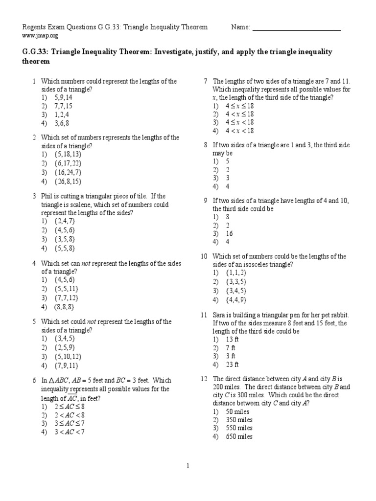 Triangle Inequality Theorem Quiz | PDF | Triangle | Mathematical Objects