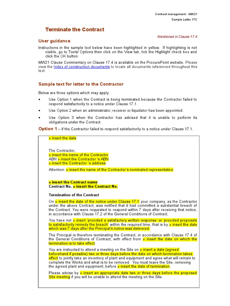 Mw21 - 17c Terminate The Contract | PDF | General Contractor | Mail
