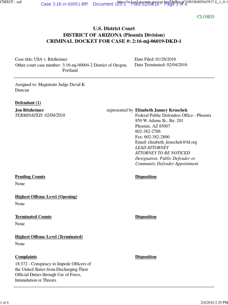 U.S. District Court DISTRICT OF ARIZONA (Phoenix Division) CRIMINAL ...