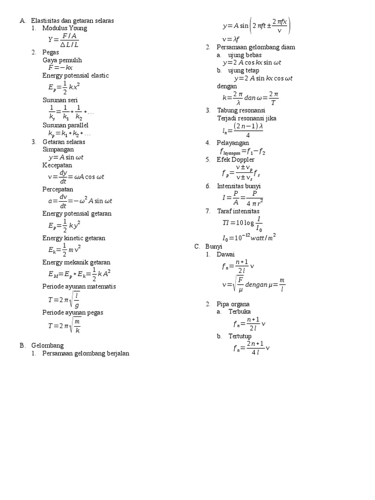 Kumpulan Rumus Getaran Gelombang Dan Bunyi | PDF