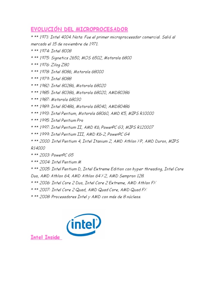 Evolución Del Microprocesador | PDF | Microprocesador | Intel