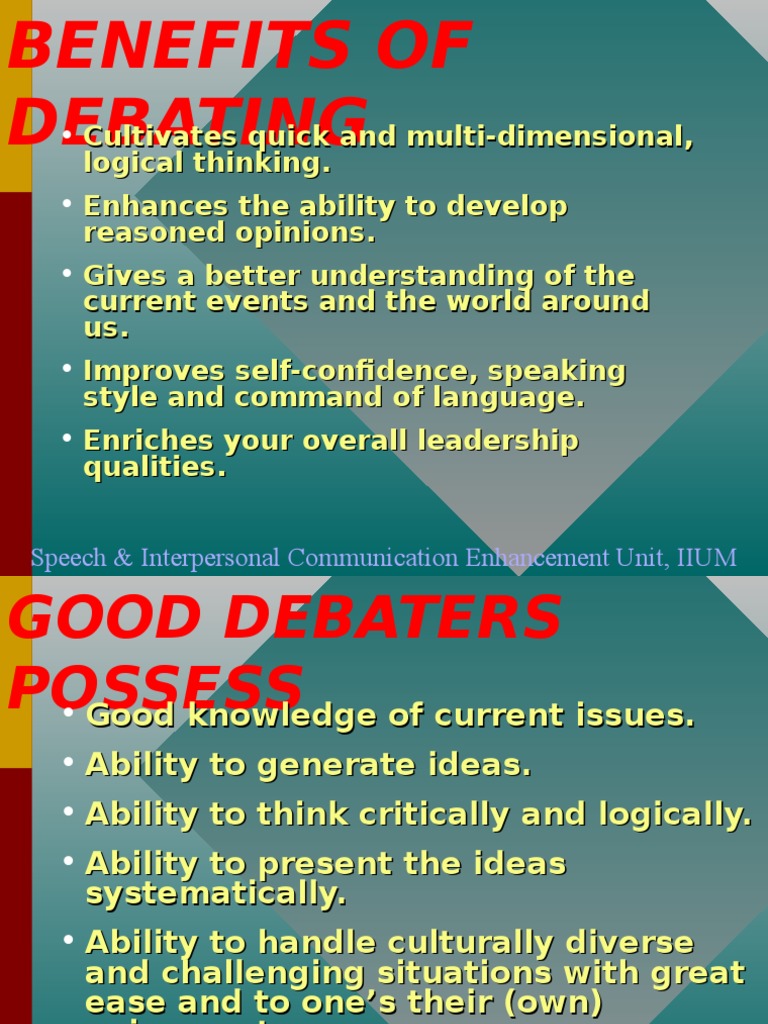 Benefits and Formats of Debating | PDF | Public Speaking | Argument