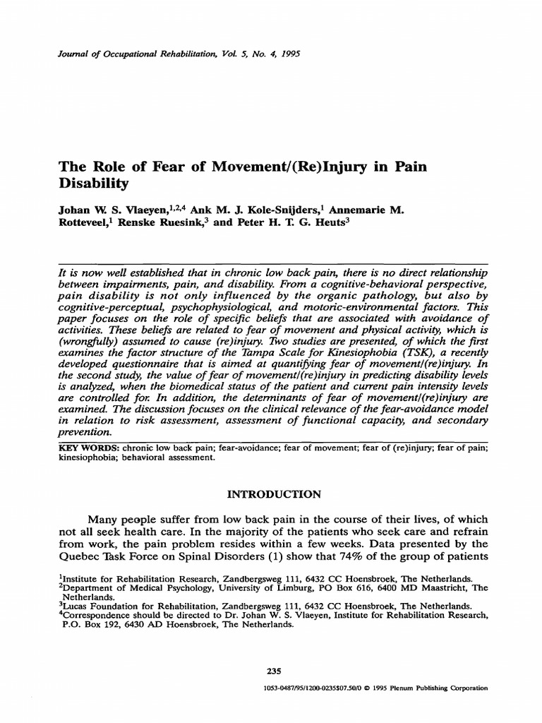 The Role of Fear of Movement/ (Re) Injury in Pain Disability | PDF ...