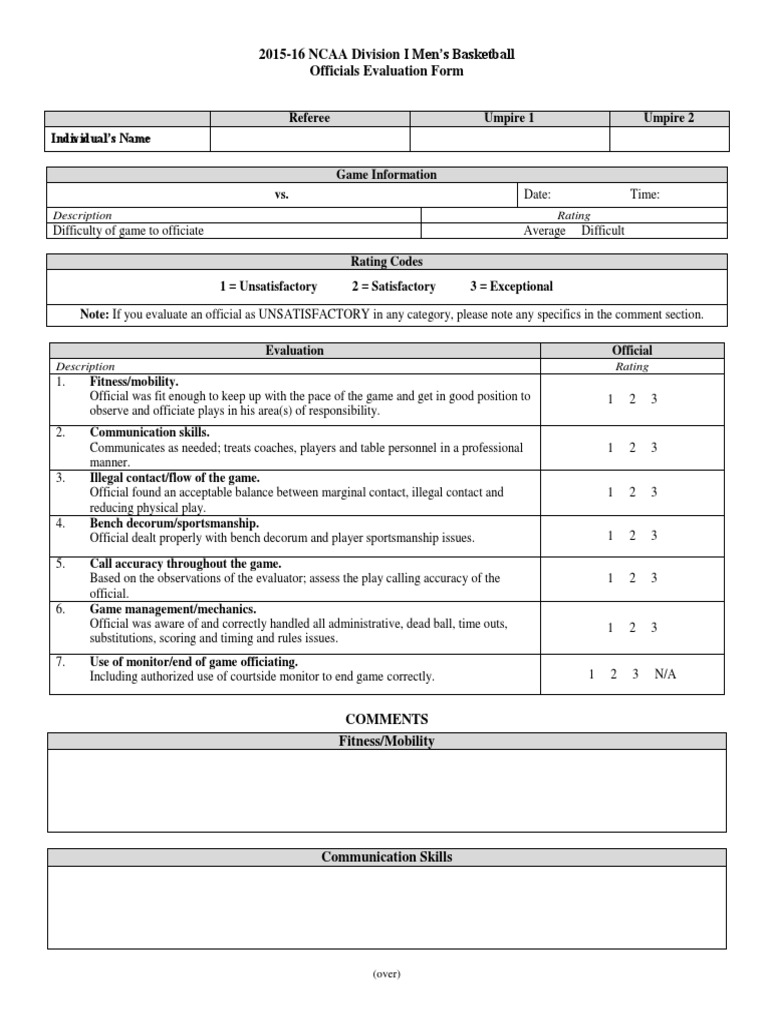 NCAA Basketball Officials Evaluation Form | PDF
