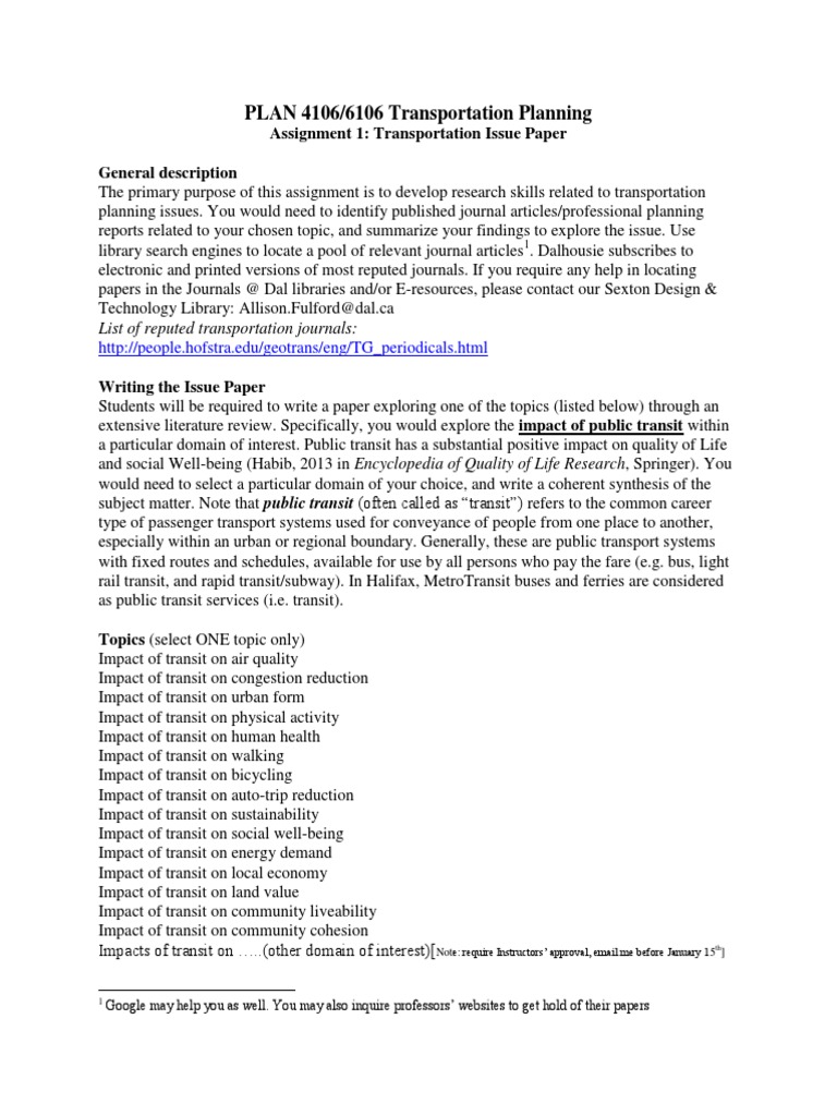 Transportation Planning Issue Paper | PDF | Public Transport ...