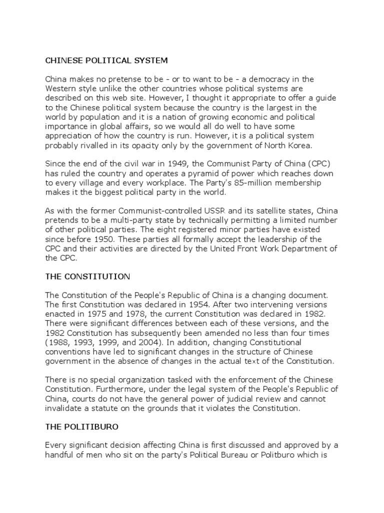Chinese Political System | PDF | People's Liberation Army | Communist ...