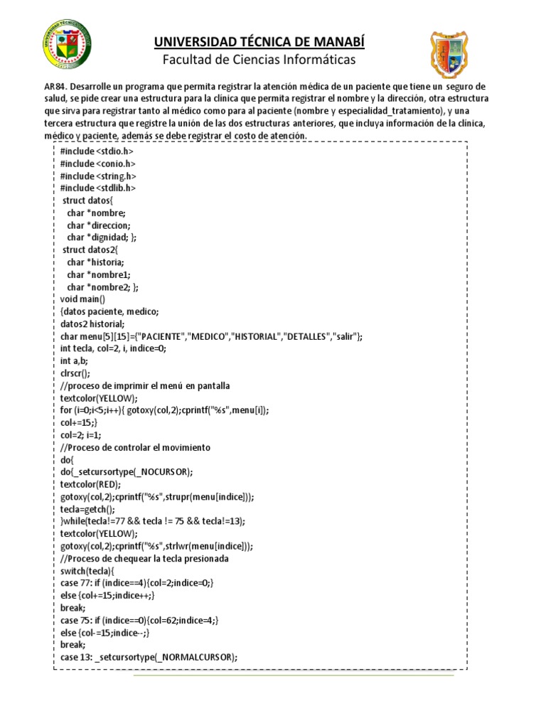 Menu Gotoxy y Struct en Turbo C++ | PDF | Ciencias de la Salud ...