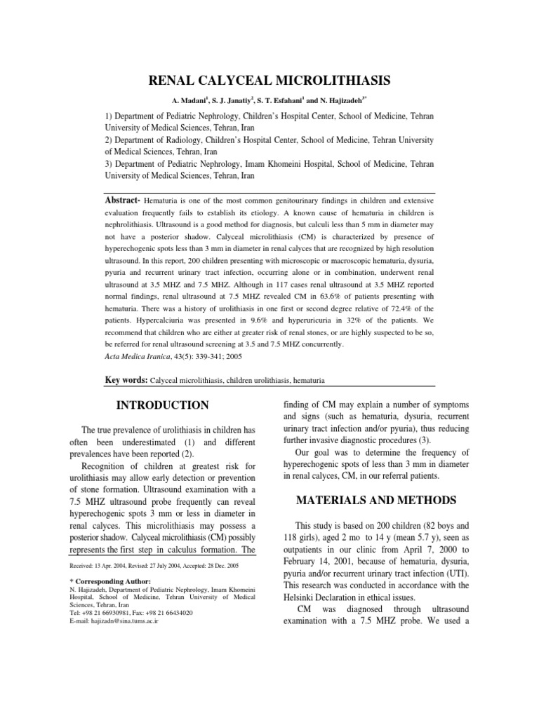 Renal Calyceal Microlithiasis | PDF | Kidney | Urology