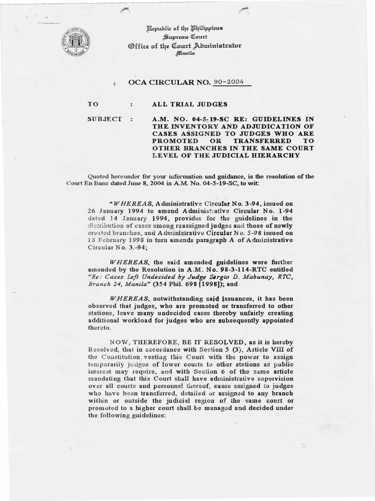 OCA Circular No. 90 2004 PDF | PDF | Judge | Government Information