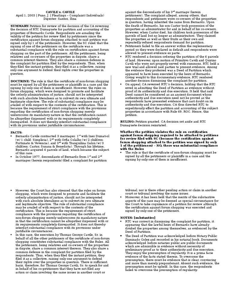 068 - Cavile v. Cavile | Download Free PDF | Evidence | Complaint