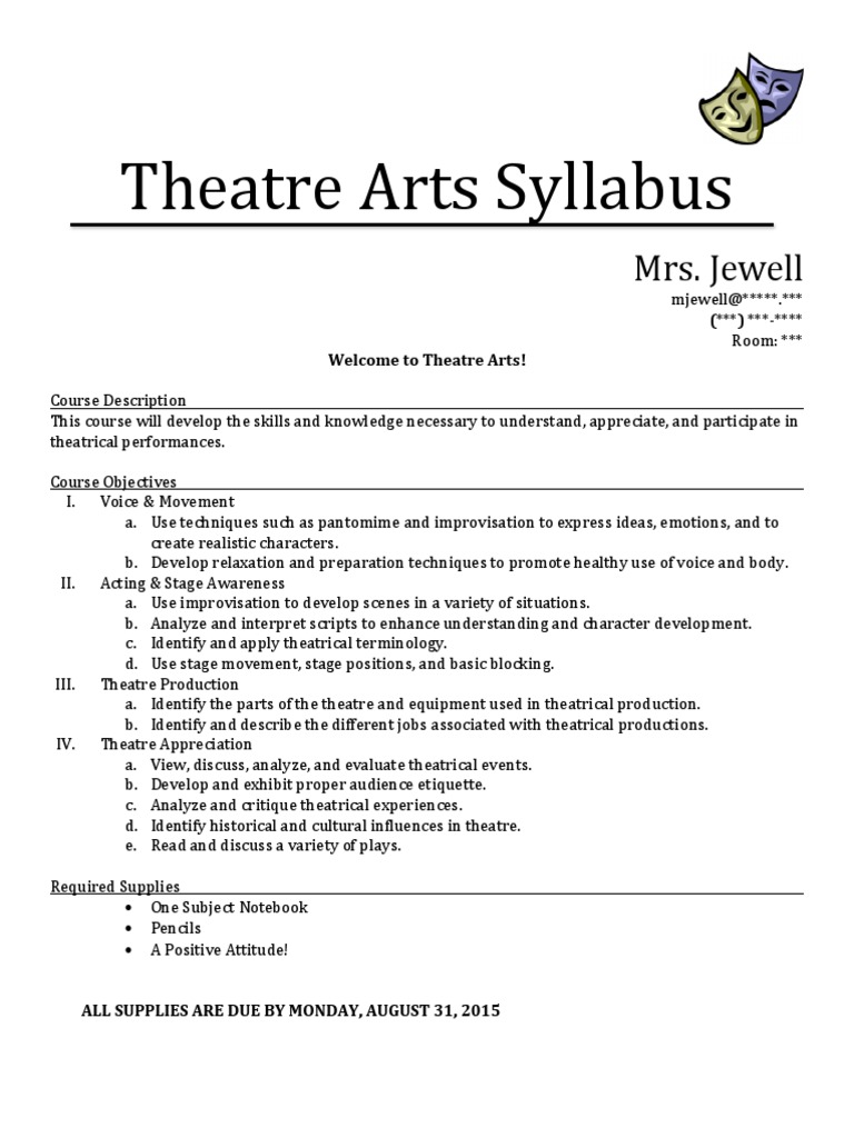 Theatre Arts Syllabus For Website | PDF | Theatre | Homework