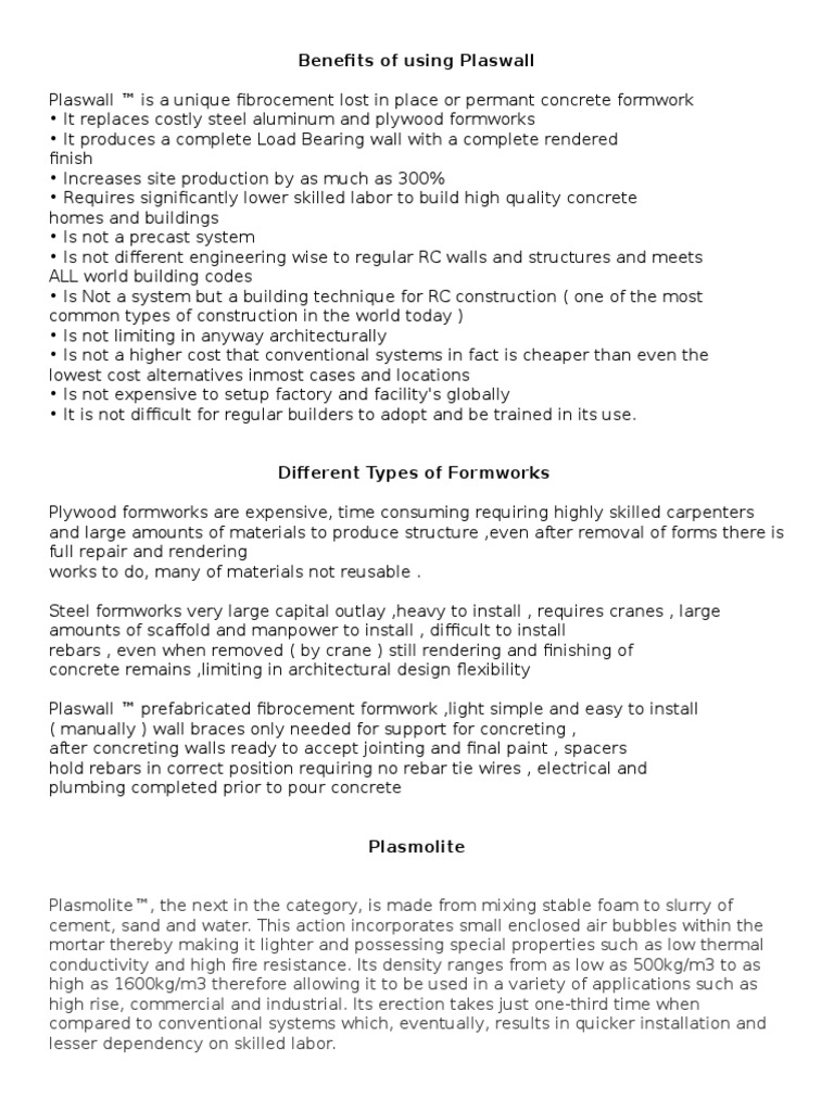 Benefits of Using Plaswall - Products | PDF | Building Technology ...