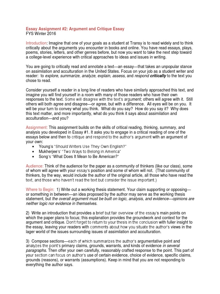 Critical Reading & Argument Essay | PDF | Essays | Argument
