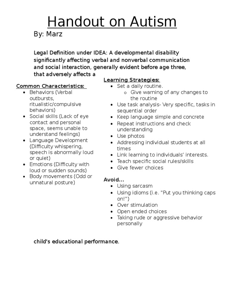 Autism Handout | PDF
