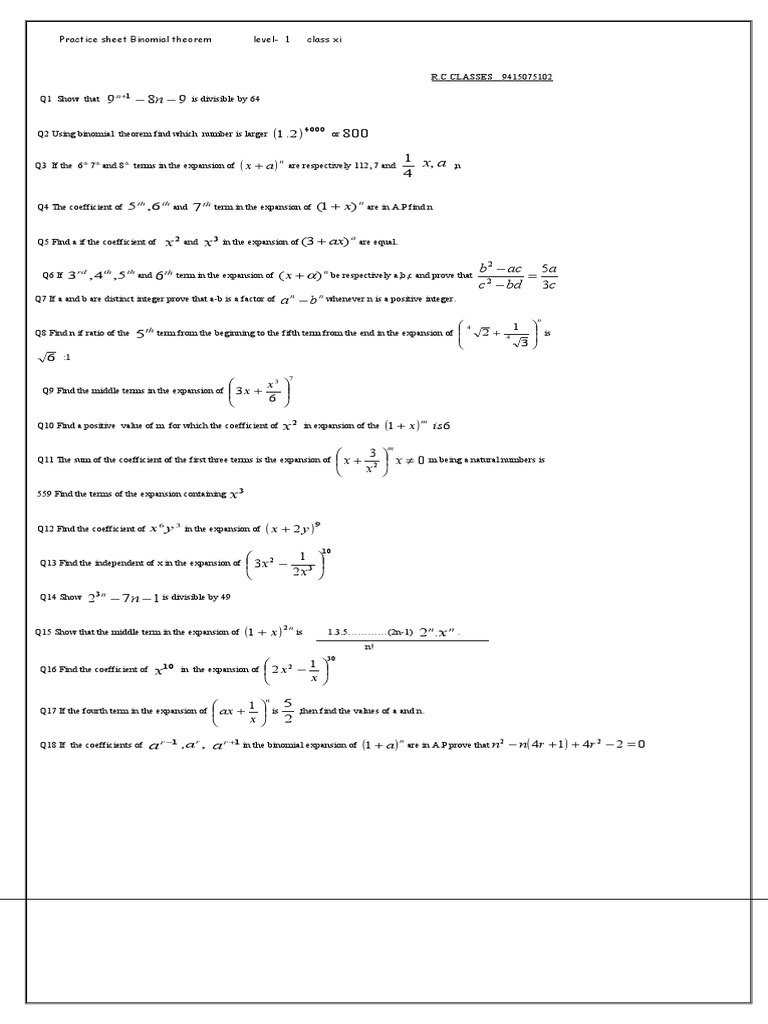 Binomial Theorem | PDF | Teaching Methods & Materials