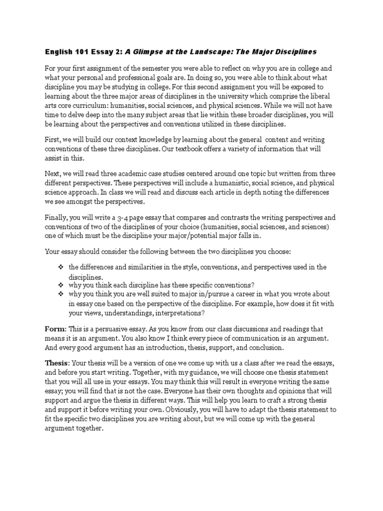 English 101 Essay 2 Essays Social Sciences