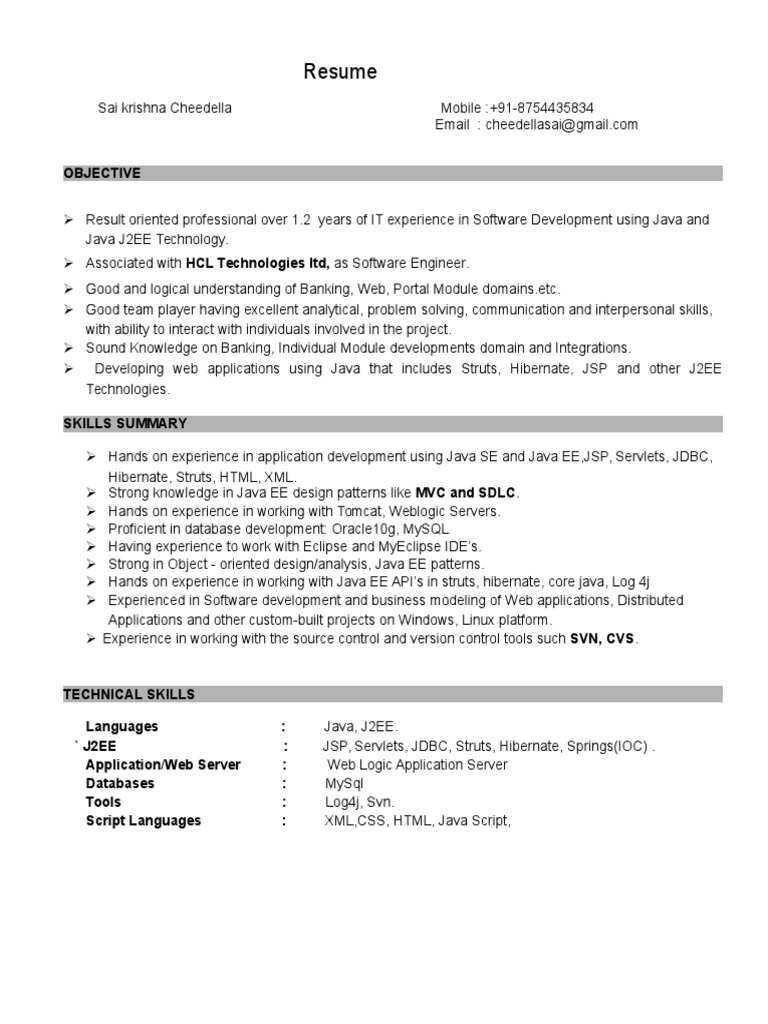 Sai Resume | PDF | Java Platform | Java Server Pages