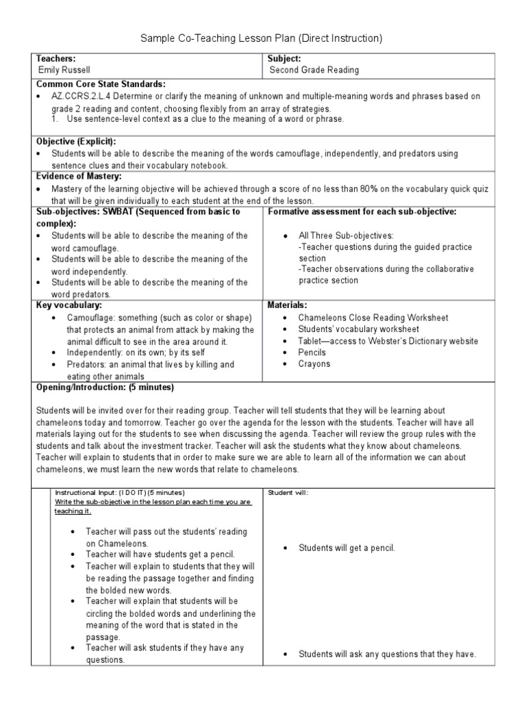 Pa Lesson Plan 2 Close Reading | PDF | Lesson Plan | Reading (Process)