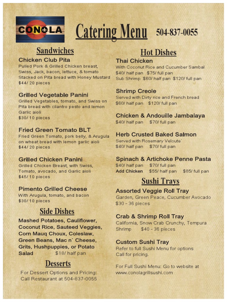 Catering Menu with Pricing Options | PDF | Cooking, Food & Wine
