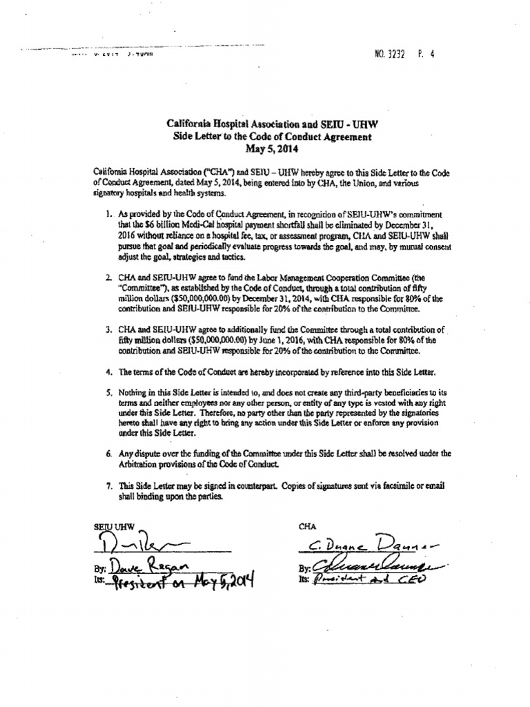 CHA SEIU-UHW Side Letter Agreement | PDF