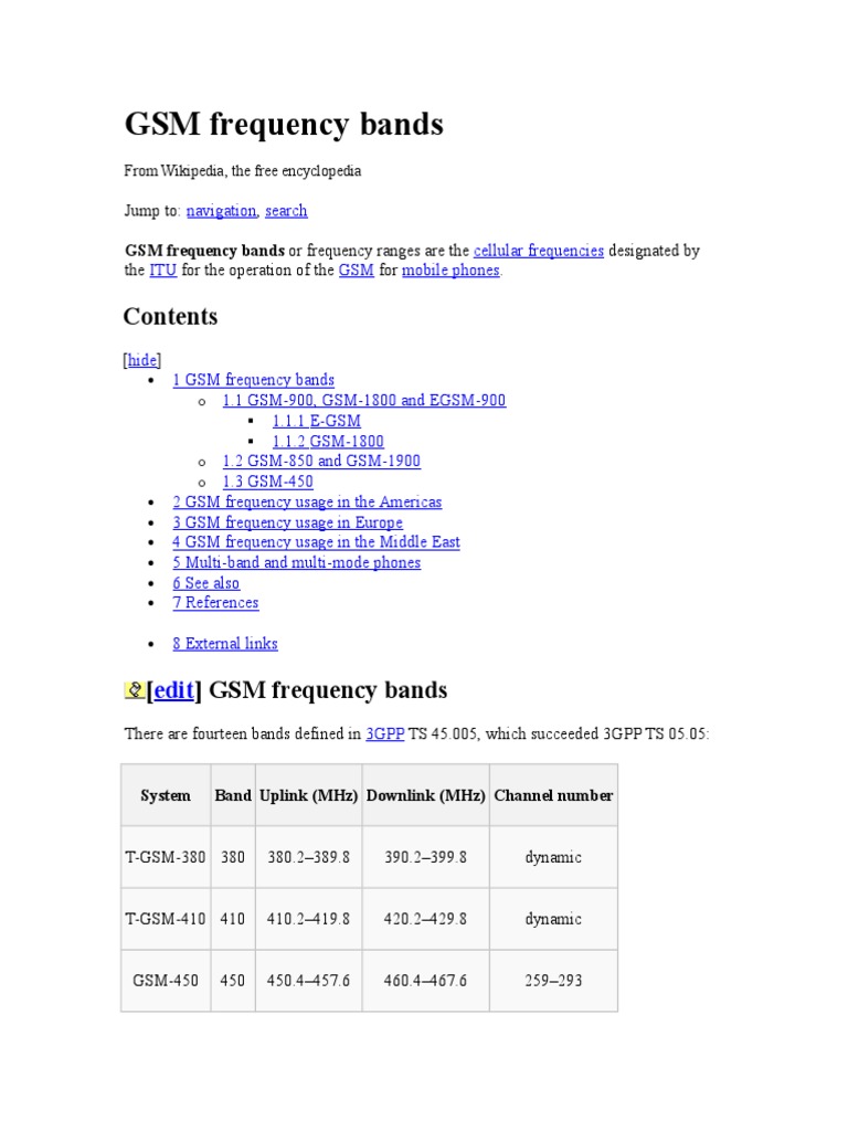GSM Frequency Bands | PDF | Telecommunications | Communication