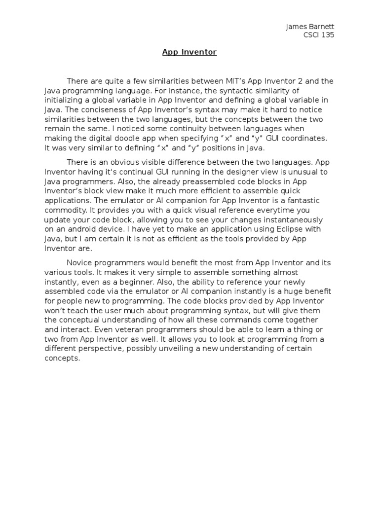 Comparing App Inventor and Java Programming | PDF