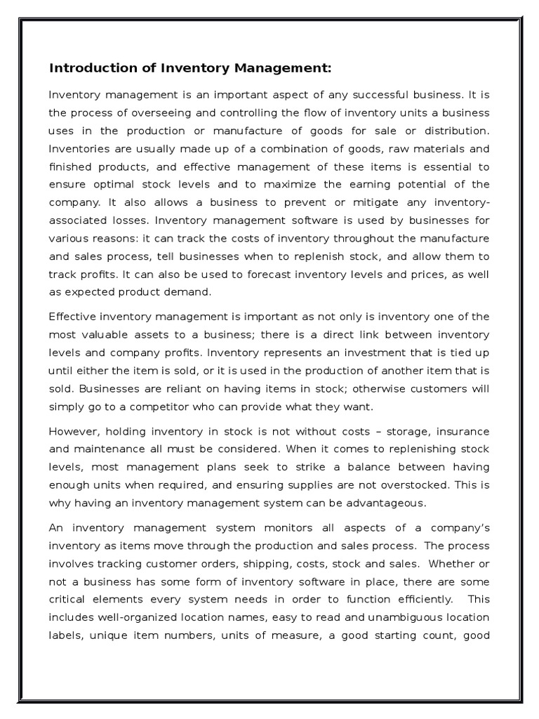 Report on Inventory Management.docx | Inventory | Warehouse
