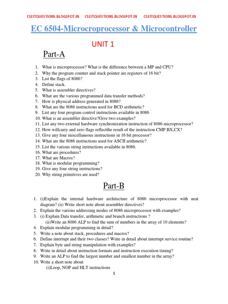 Second Year 4TH Sem Question Bank For Microprocessor and Micro ...