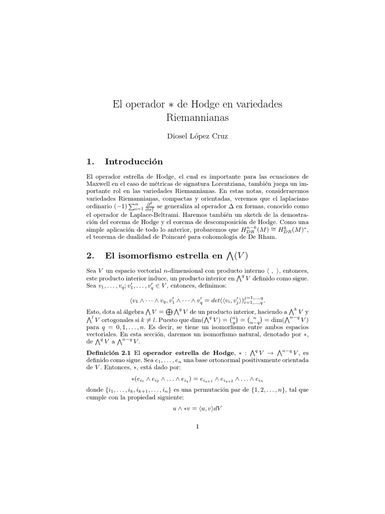 Operador de Hodge en Variedades Riemannianas | PDF | Geometría ...