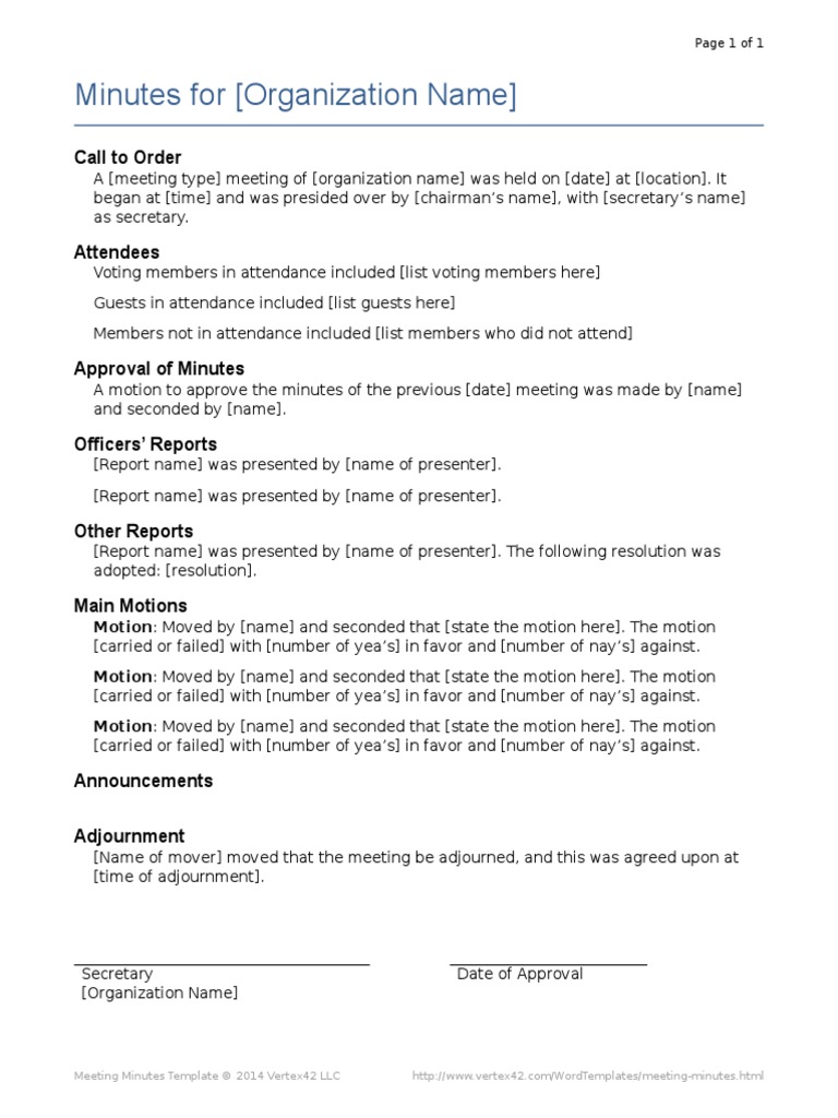 Meeting Minutes Roberts Rules | PDF | Parliamentary Procedure | Meetings