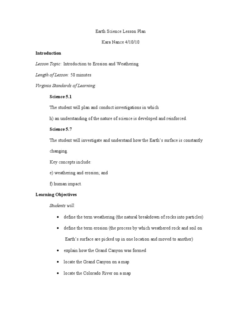 Erosion Lesson Plan | PDF | Canyon | Science