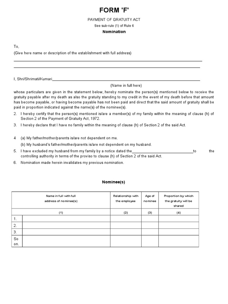 Form 'F': Nomination | PDF | Law