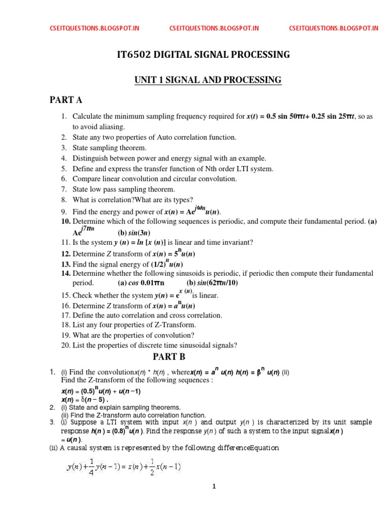 Question Bank For Digital Signal Processing | PDF | Discrete Fourier Transform | Fast Fourier ...