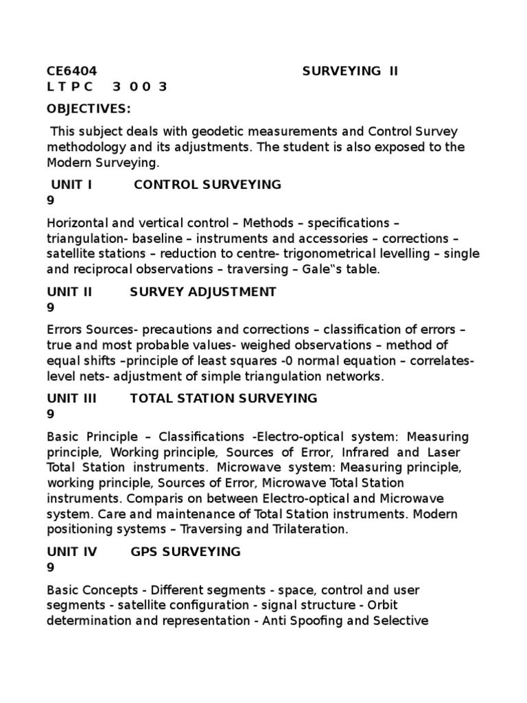 Surveying 2 Syllabus | PDF | Surveying | Scientific Observation