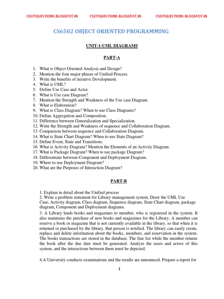 Question Bank For Object Oriented Analysis Design Regulation 2013 | PDF | Unified Modeling ...