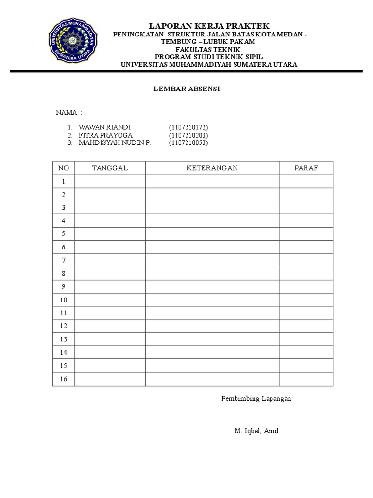 Lembar Absensi KP | PDF | Sains & Matematika | Teknologi & Rekayasa