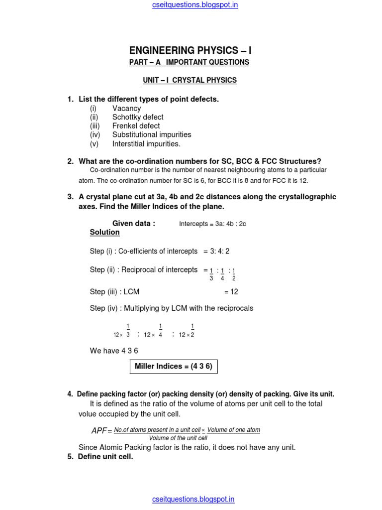 Question Bank For First Year First Sem Question Bank For Physics-I ...