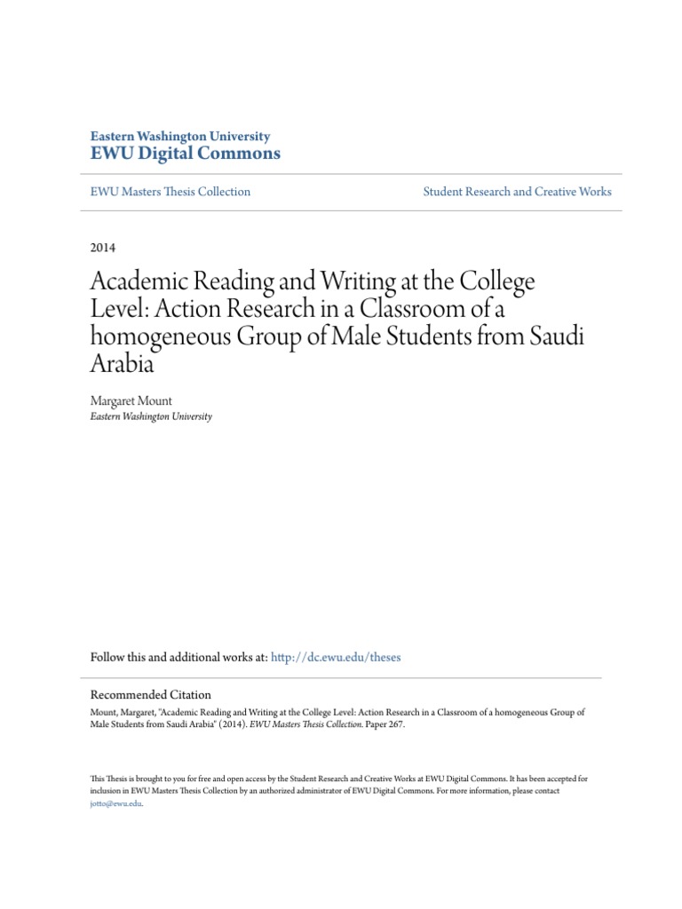 Academic Reading and Writing at The College Level - Action Researc ...
