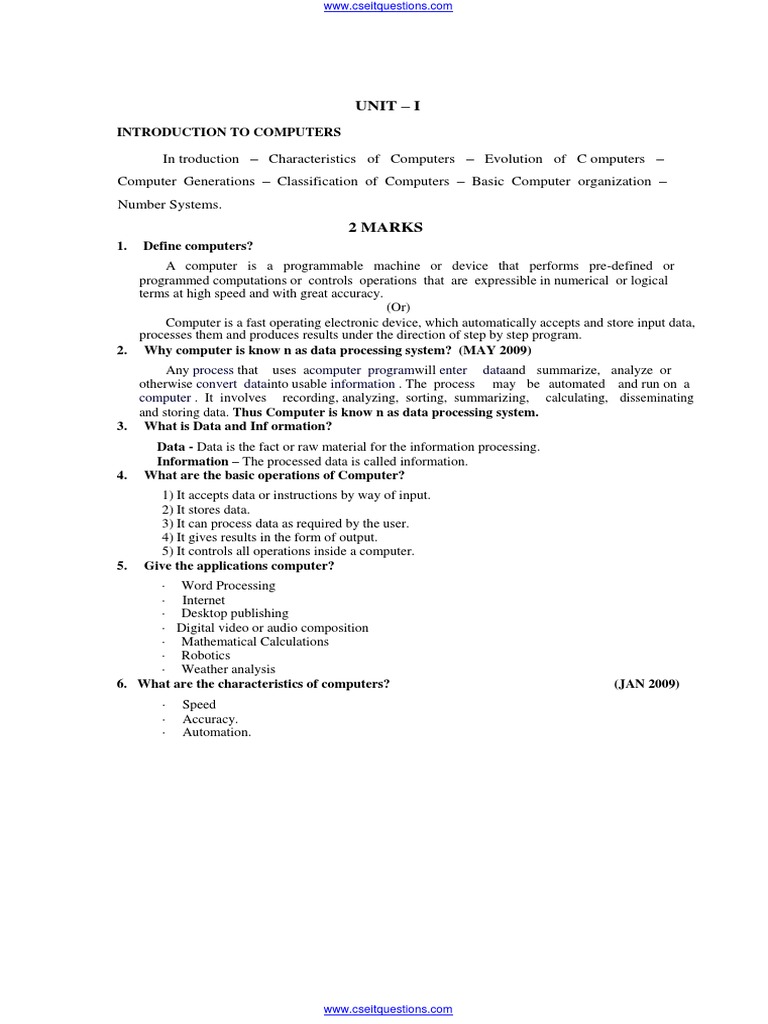 Computer Programming Two Mark With Answer | PDF | Computer Data Storage ...