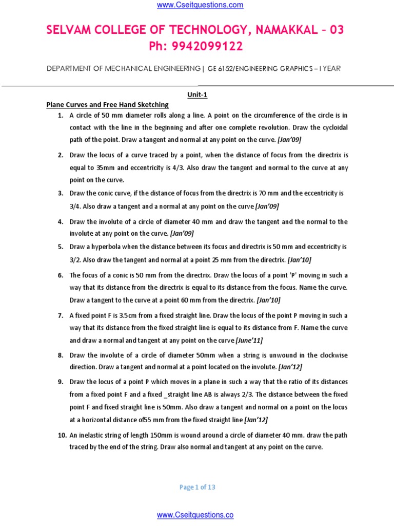 First Semester Engineering Graphics Two Marks With Answers Regulation ...