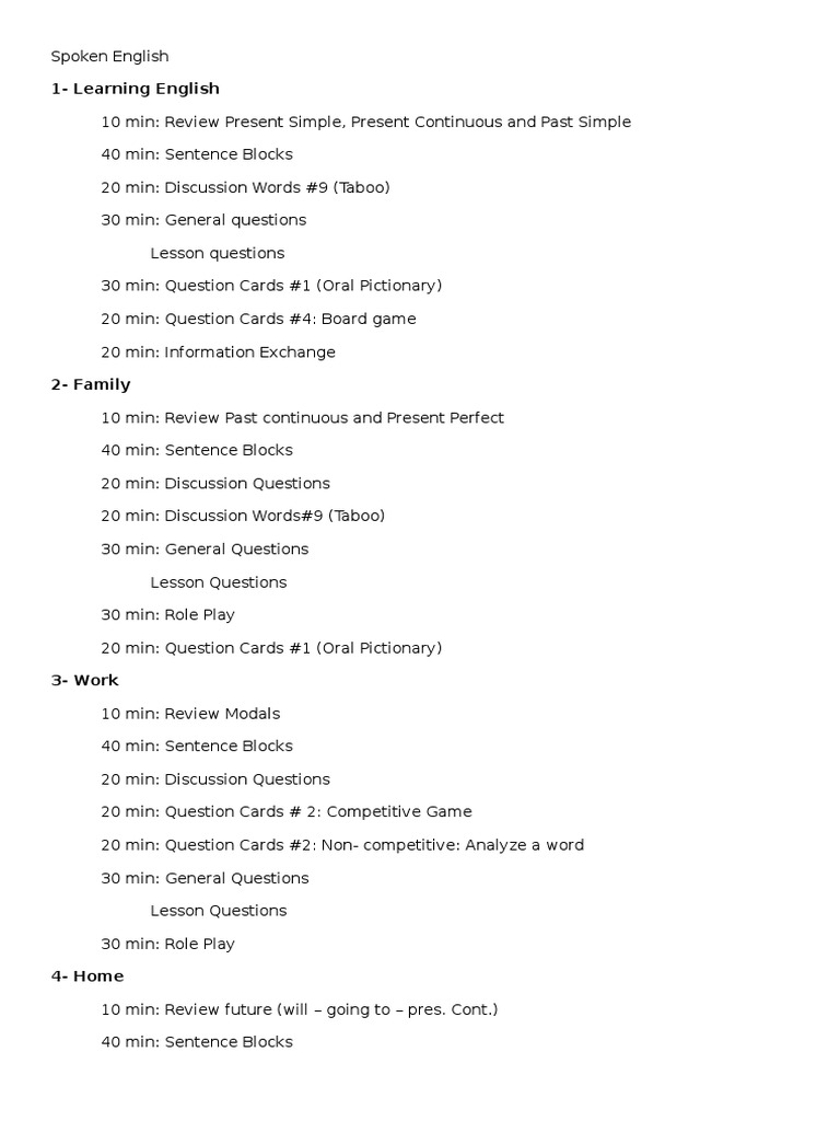Spoken English Course Outline | PDF | Syntax | Rules