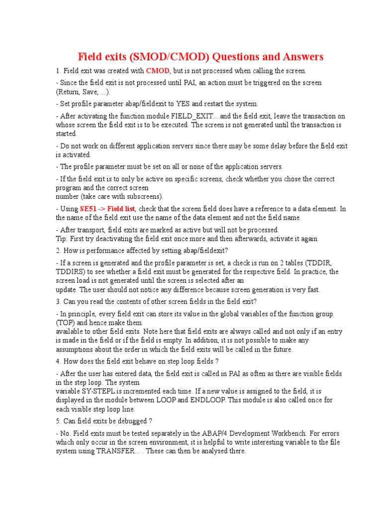 Field Exits Questions and Answers | PDF